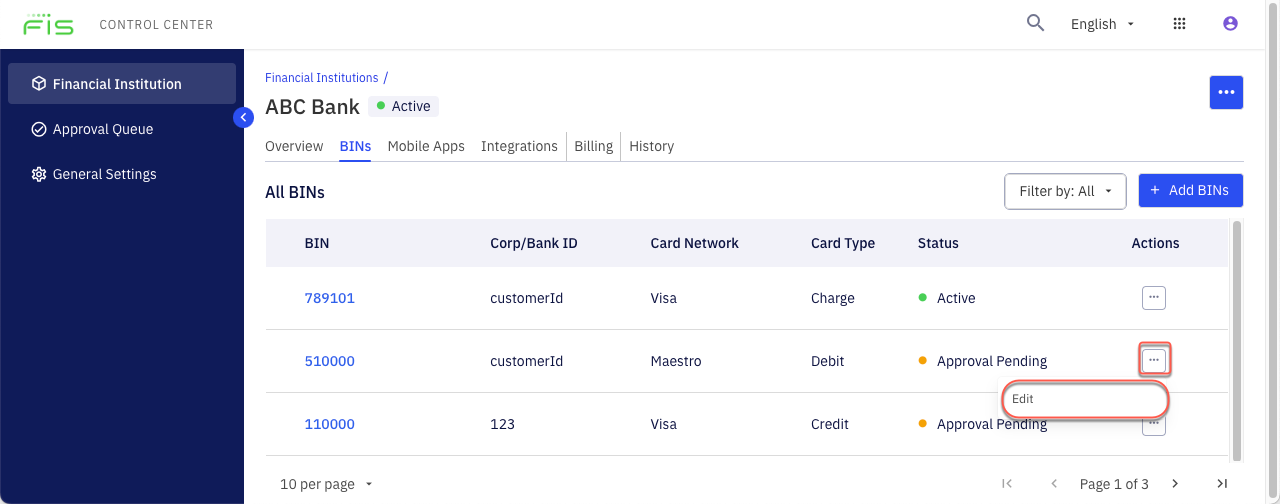 Manage BIN | Axon Docs